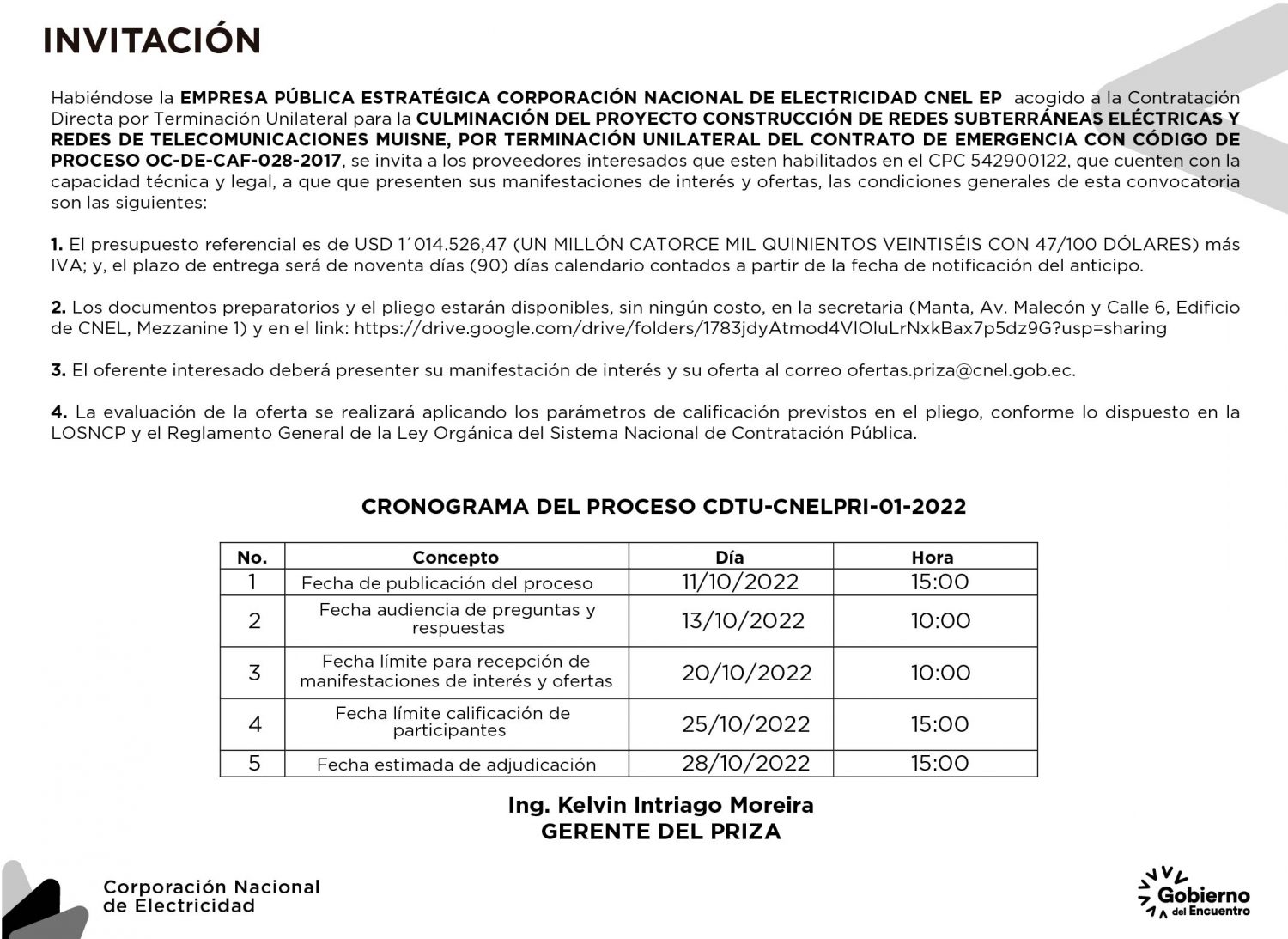 Convocatoria CDTU-CNELPRI-01-2022 - CNEL EP