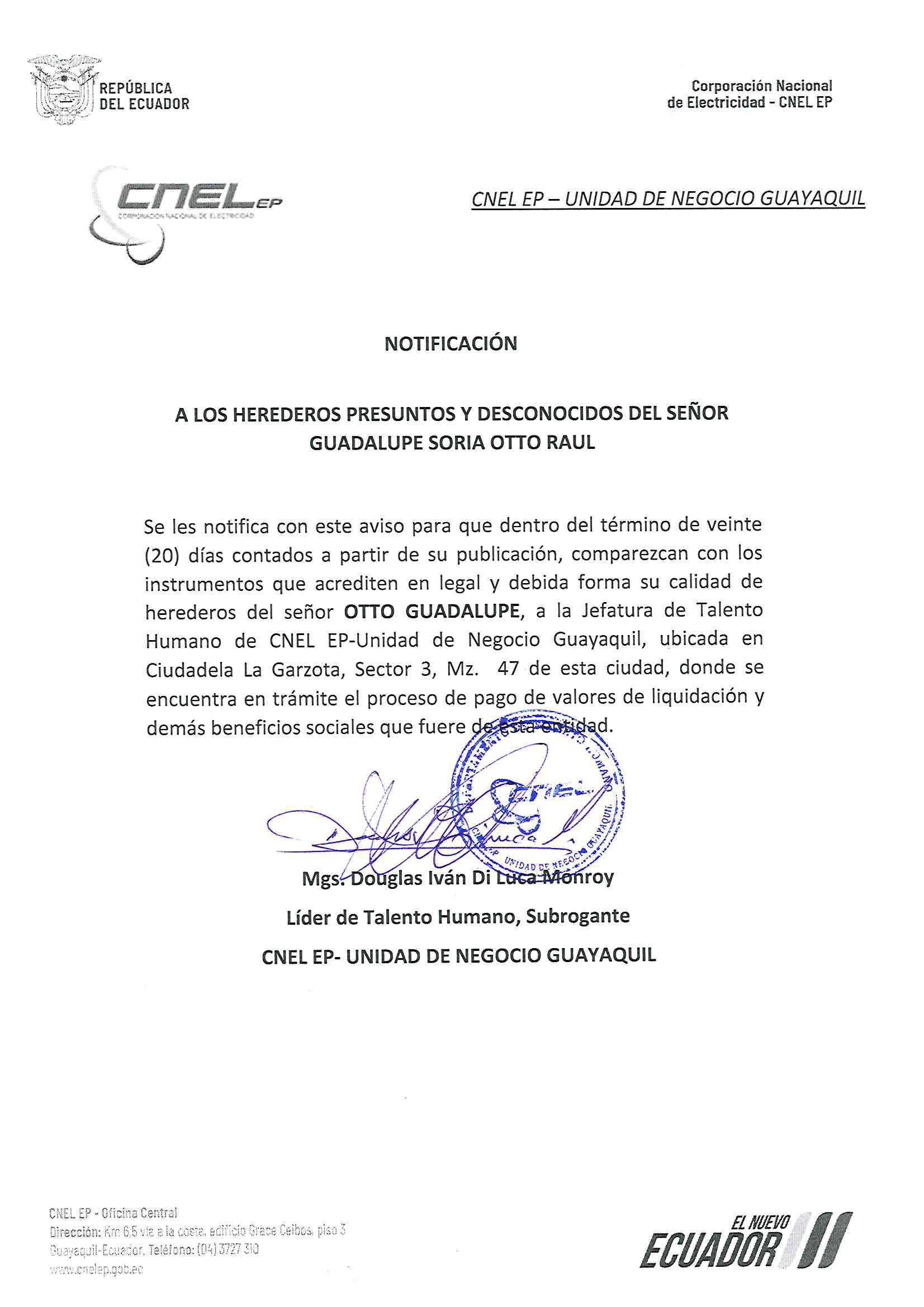 PROCESO POST MORTEM - GUADALUPE SORIA OTTO RAUL - CNEL EP